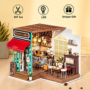 Rolife DIY Miniature Dollhouse Kit Coffee House Wooden Mini House Crafts DIY Model Kits Christmas Birthday Gifts for Boys Girls Women Friends (Simon's Coffee)
