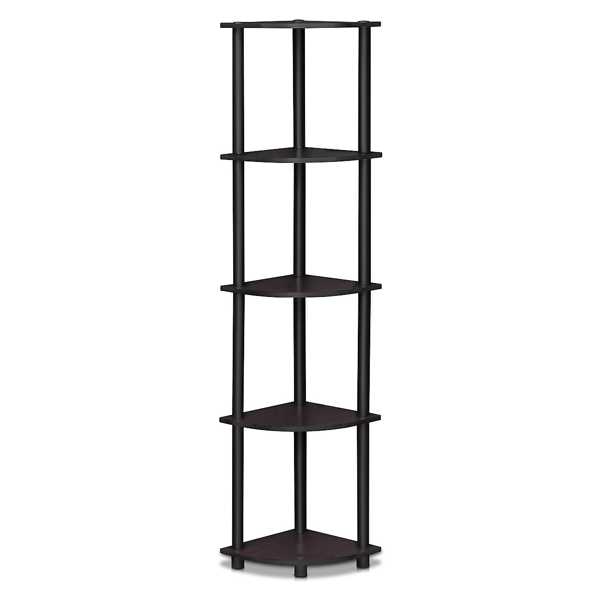 Furinno Turn-N-Tube 5 Tier Corner Display Rack Multipurpose Shelving Unit, 1-Pack, Dark Walnut