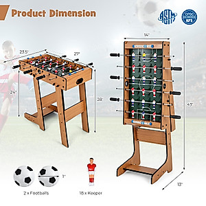 GYMAX Folding Foosball Table, 27” Freestanding Soccer Game Table with 2 Balls for Family, Home, Game Room, Foosball Table for Kids & Adult