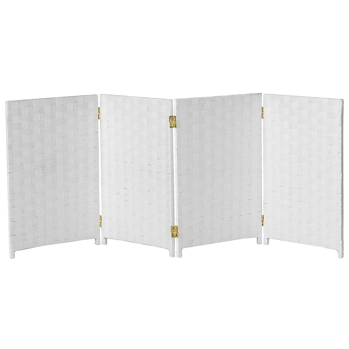 Red Lantern 2 ft. Short Woven Fiber Folding Screen - 4 Panel - White