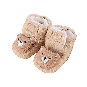 Lykmera Winter Children Baby Toddler Shoes Boys Girls Floor Shoes Flat Bottom Non Slip Plush Warm Hook Loop Shoes Slippers (C, 6-12 Months)