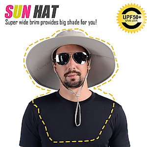 USHAKE Foldable Super Wide Brim Fishing Hat Bucket Safari Hat, UPF 50+ Sun Hat Khaki