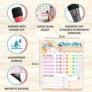 Magnetic Dry Erase Chore Chart for Kids - Perfect to Motivate Your Kids - Simplified 9” x 11” Reward and Behavior Chart for Your Fridge - Teach Responsibility at Home in a Motivating and Simple Way