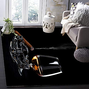 Non-Slip Area Rugs Room Mat- Ashtray Cigar Wine Glass Unhealthy Habit Home Decor Floor Carpet for High Traffic Areas Modern Rug Kitchen Mats Living Room Pads, 2'7''x5