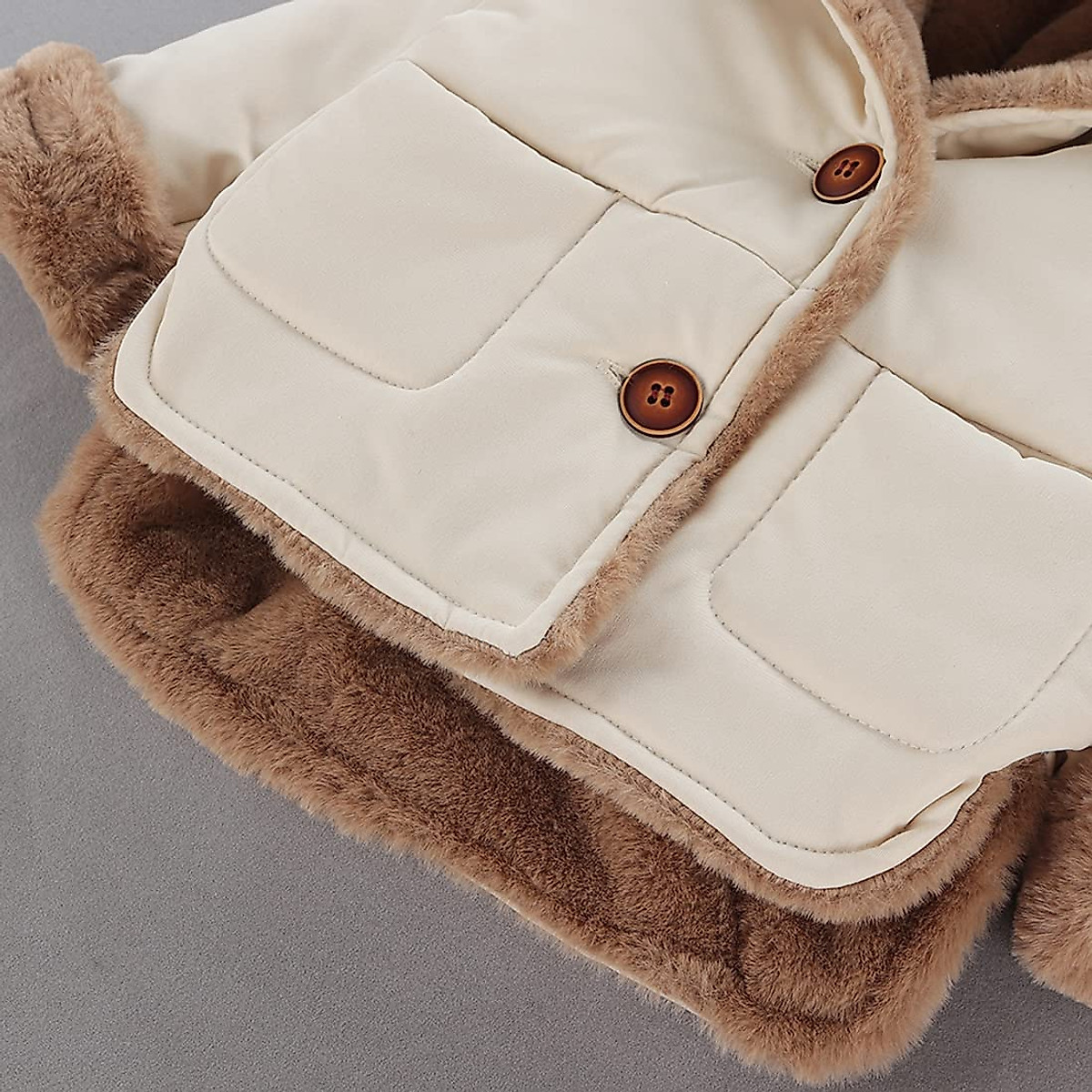 WEONEDREAM Unisex Baby Boys Girls Winter Fur Coat Toddler Puffer Jacket with Hood 6-12M Infant Warm Outfits Pretty Baby Fleece Lined Outerwear(Coffee,80)