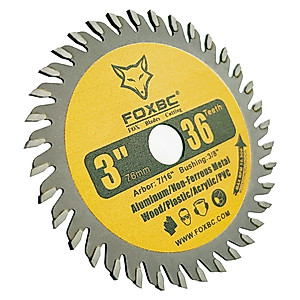 FOXBC 3 Inch Carbide Circular Saw Blade 36 Tooth for Wood, Plastic, PVC, Acrylic, Aluminum with 7/16" Arbor, 3/8" Bushing - 3 Pack