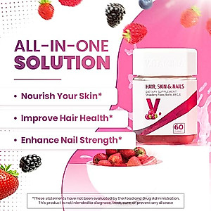 V ITAMINA Hair Skin and Nails Gummies - Nail Growth Treatment, Hair Vitamins for Hair Loss for Women with Biotin, Vitamin C&E - 60 Count, 1 Month Supply