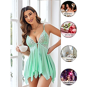 Avidlove Women Lingerie Lace Babydoll V Neck Sleepwear Strap Chemise (3XL, Style-4-Green)