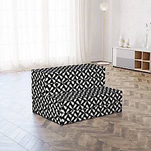 Ambesonne Abstract Foldable Mattress, Monochrome Geometric 70's, 74.8" x 35.4", Eggshell and Dark Brown