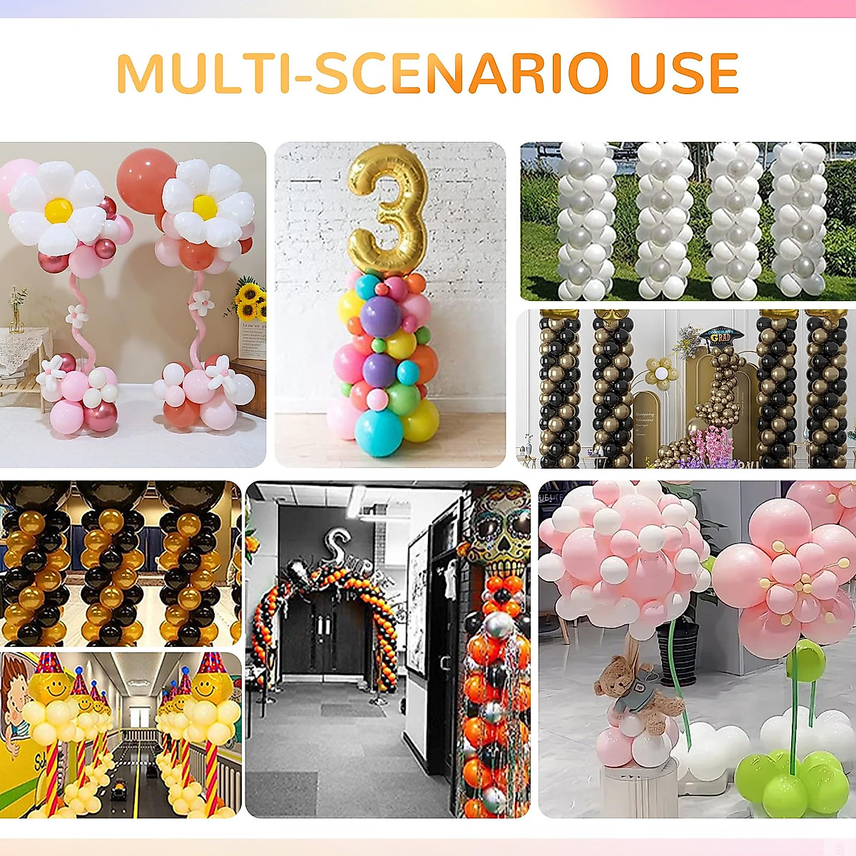 Metal Balloon Column Stand Kit Set of 4, Reusable Telescopic Design with Base and Water Bags, Height Adjustable from 1.4 to 6.8 Ft, Balloon Stander for Baby Shower Birthday Graduation Wedding Party