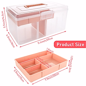 GBACHOOSE 2PCS Plastic Dividing Storage Box with Removable Tray, 11.4x6.3x5.7 Inch Multipurpose Storage Box with Handle Portable for Sewing, Art Craft, Medicines, Supply Organizer (Large Pink)