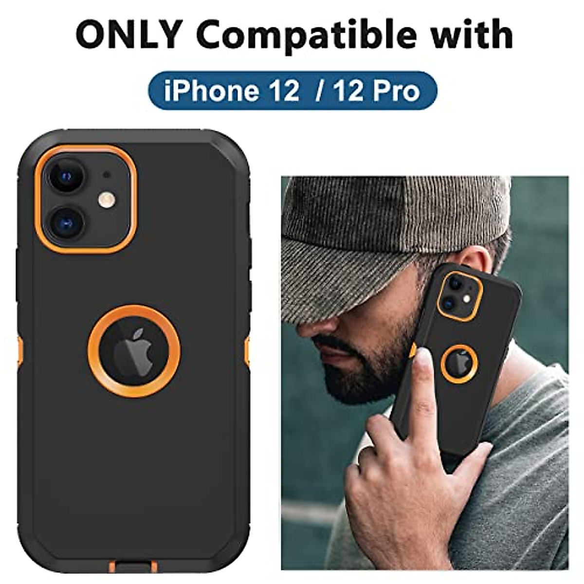 Aimoll-88 for iPhone 12 Case, iPhone 12 Pro Case, with Built in Screen Protector Heavy Duty Drop Protection Shockproof Dust Proof Protective Phone Cover for Apple iPhone 12/12 Pro (Black/Orange)
