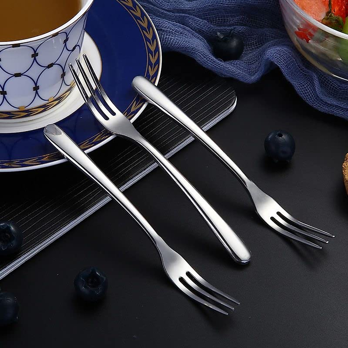 Csinos 304 Stainless Steel Mini Fruit Forks Small Dessert Forks 12-piece Appetizer Forks Silverware Set