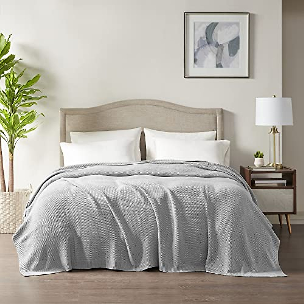 INK+IVY Bree Knit Throw Blanket for Bed, Sofa, and Couch, Lightweight, Breathable, Soft & Cozy Summer Blanket, King (108 in x 90 in), Grey