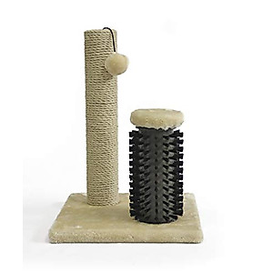 Amazon Basics Cat Scratching Post with Brush for Indoor Cats, 12.2 x 12.2 x 16.54 inch for Kittens, Beige