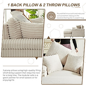 Chaise Lounge Chair Indoor, 43.3 Inch Comfy Corduroy Sectional Cloud Couch, Upholstered Single Sofa w/Movable Ottoman for Living Room, Bedroom, Apartment, Beige