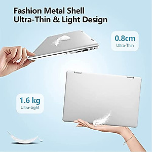 Windows Laptop, 2 in 1 Laptop with Touchscreen, 11.6 inch FHD Laptop Computer, 4GB RAM, 128GB SSD Storage, 360 Degree Convertible Tablet Intel Celeron N4020 Processor, Webcam, WiFi, Type-C, Silver