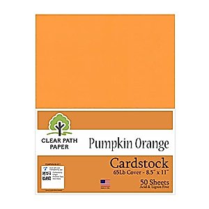 Pumpkin Orange Cardstock - 8.5 x 11 inch - 65Lb Cover - 50 Sheets - Clear Path Paper