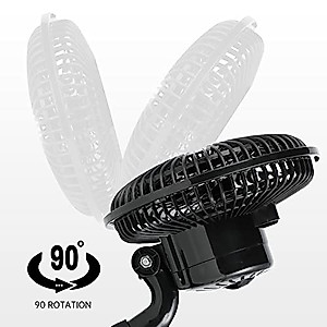 HealSmart 6 inch Clip Fan, Portable Grow Tent Fan, 2-speeds 90° Oscillating Small Clamp Fan with 15W 53" Plug Cord for Stroller Bed, Table, Desk, Bunk, Dorm (Black)