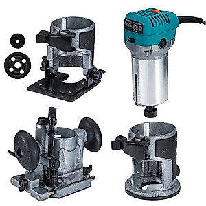 Anesty Palm Router Woodworking Compact Router Trimmer with Trimmer & Tilt & Plunge Base and 15pcs 6.35mm Router Bits, Electric Multifunctional Laminate Trimmer - 710W 1/4″ Trim Router Kit