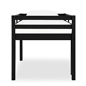 DHP Milton Twin Loft Bed with Safety Guard Rail, Black, Space Saving Junior Size, Pine Wood