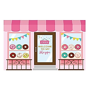 Funnytree Donut Shoppe Backdrop Girls Pink Sweet Dessert Shop Themed Party Photography Background Baby Shower Birthday Cake Table Decorations Banner Photo Studio Booth Props