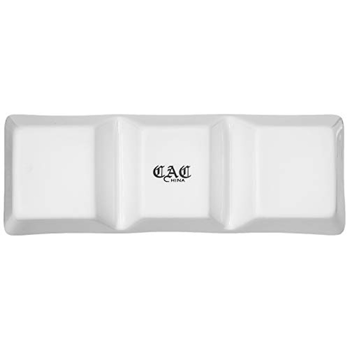 CAC China CN-3T7 Divided Tray 7-Inch by 2-1/2-Inch 1.5-Ounce 3 Super White Porcelain 3-Compartment Rectangular Tray, Box of 24