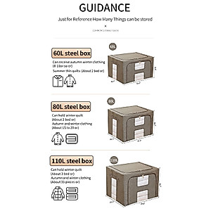 BESTUNIHOM Stackable Oxford Storage Bins with Transparent Windows for Clothing, Quilts, Blankets, Foldable Bedroom Storage Closet Organizers, 2 Pcs Brown 60L SNX-NJB012PBR60