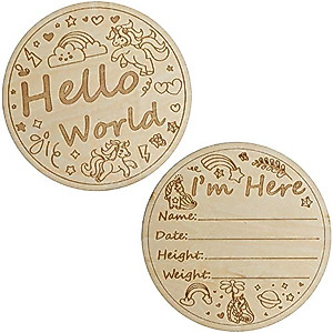 Wood Baby Birth Announcement Sign 6 Inch Large Round Dual-Sided Personalized Newborn Photo Props (A)
