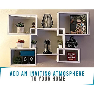 Modern Wall Mounted Square Shaped Floating Shelves – Set of 5 Square Shelves for Bathroom, Bedroom, Living Room & More - Screws and Anchors Included – Rustic Wall Décor Display for Home - White