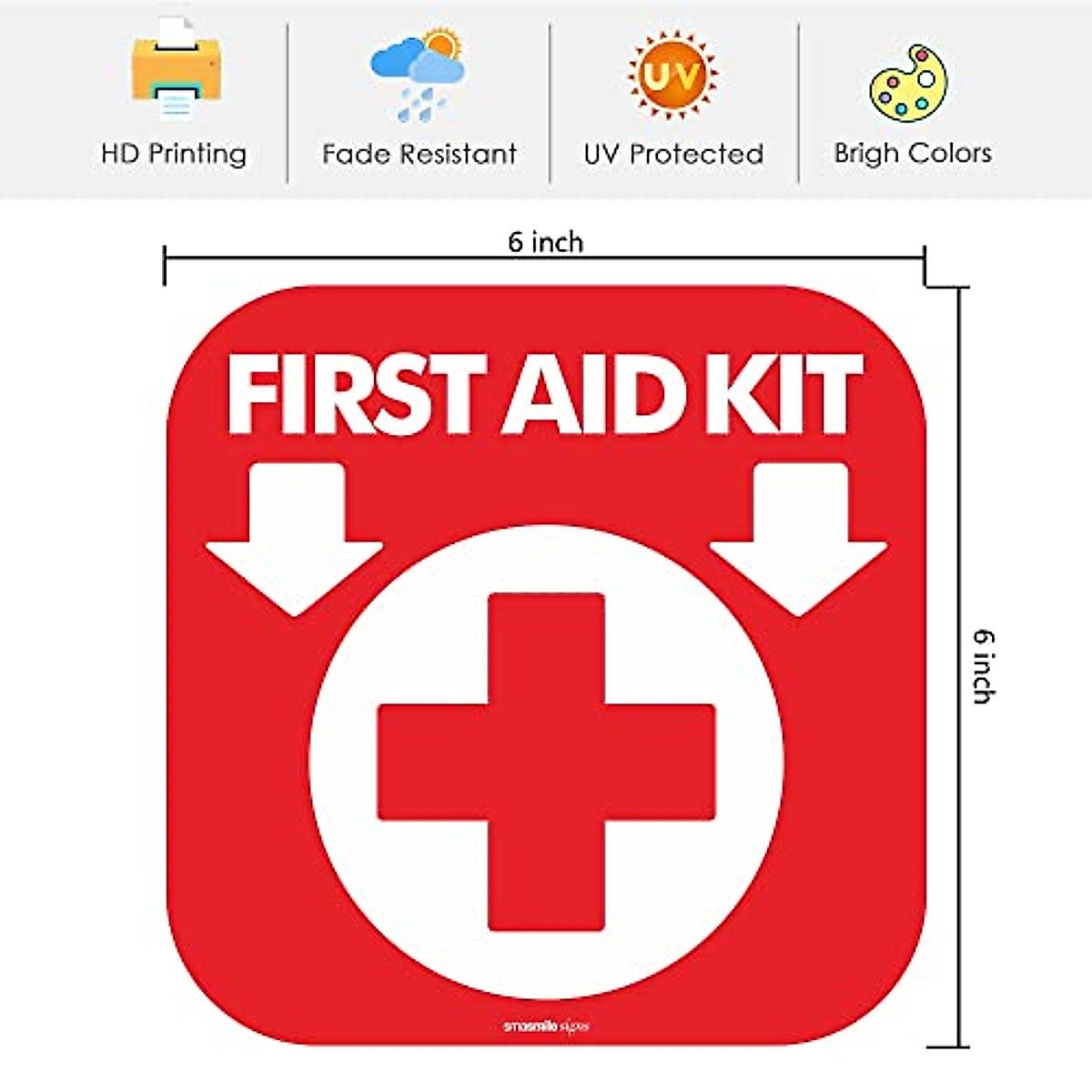 First Aid Kit Sign Glow in The Dark 4 Pack 6"x 6"First Aid Kit Inside Signs Stickers Photoluminescent, Glows for Up to 8 Hours