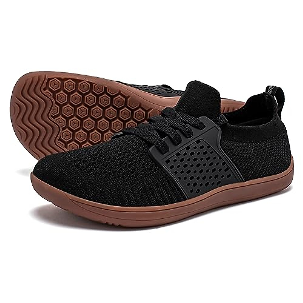 HOBIBEAR Wide Minimalist Barefoot Shoes Mens Womens Walking Sneakers Shoes | Zero Drop Sole | Optimal Relaxation (Black/Gum,Women 11.5 Wide/Men 10 Wide)