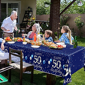 GREHUMOR 3Pcs 50th Birthday Tablecloth Decorations Sliver and Blue Table Cover Plastic 50th Happy Birthday Party Supplies for Men Women Disposable Waterproof Birthday Table Decorations…
