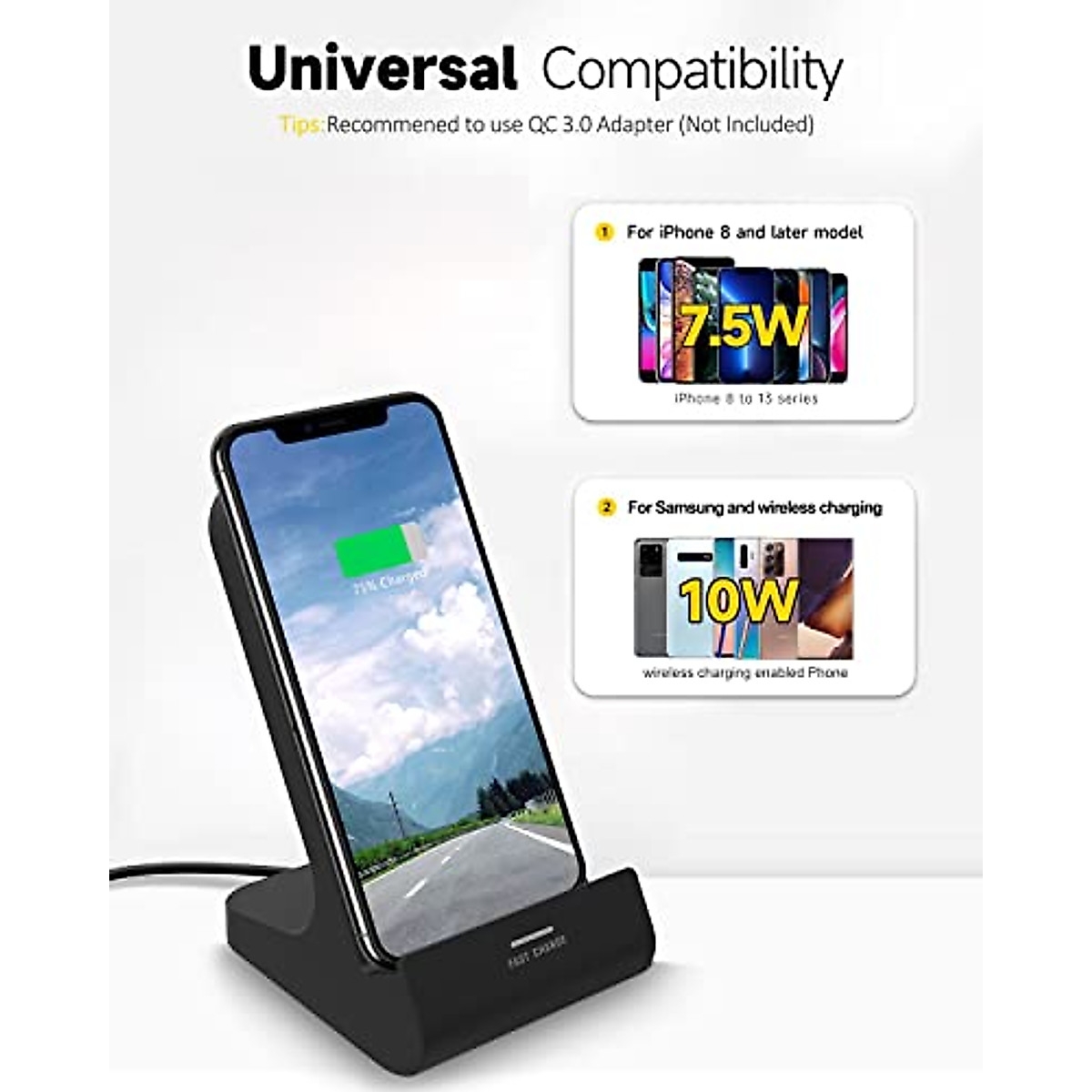 Oinmely Z1 Wireless Charger Wireless Phone Charger Stand 10W Max Compatible with Apple iPhone 14 13 12/12 Pro Max/ 11Pro/11Pro Max/XR/XS Max/XS/X/8/8Plus, Samsung Galaxy