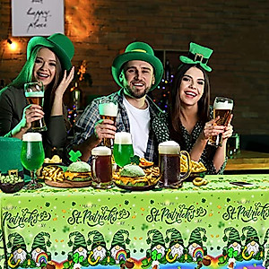 HAKOTI 3 Pieces St. Patrick's Day Tablecloth - Lucky Clover Gnome Tablecloth Irish Holiday Party Supplies Disposable Plastic Rectangular Waterproof Table Cover for St. Patrick's Theme Party