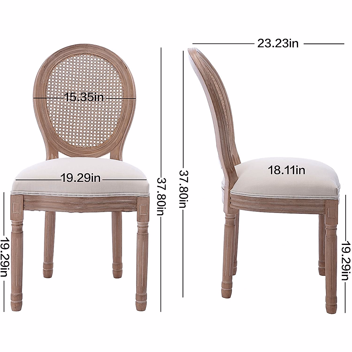 Nrizc French Country Dining Chair Set of 2, Vintage Chic, Upholstered and Carved Wooden Frames, Beige Linen Fabric, Lightweight and Sturdy, Ideal for Dining Room, Kitchen, Living Room, Bedroom