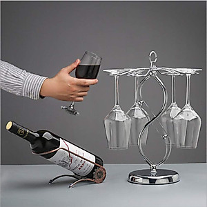 6 Hooks Silver Metal Red Wine Glass Cup Rack Holder Stand,Upside Down Wrought Iron Wine Stemware Glass Holder Air Drying System Tree Display