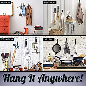 Stur-De Decorative Hooks for Wall - Wall Hooks for Hanging Coats, Hats & Bags, Versatile Towel Hooks for Bathrooms or Kitchen - Wrought Iron Hanging Hooks - Pack of 3, Black - 3.3 x 2 x 0.8 Inches