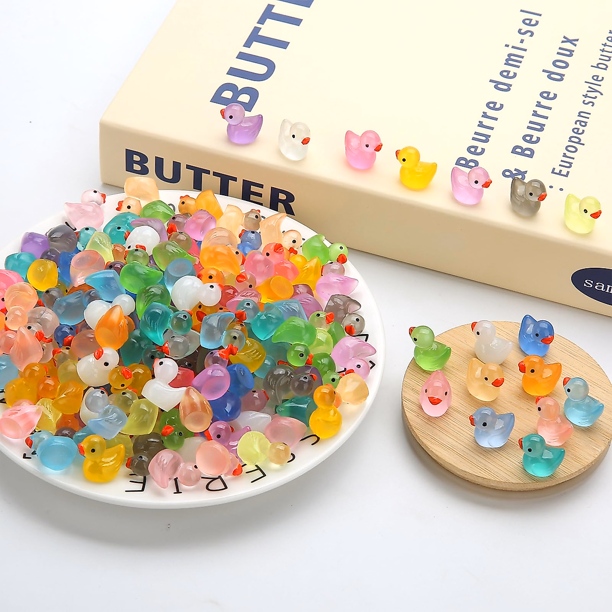 GWAHSA 240pcs Luminous Mini Resin Ducks, Tiny Duck Bulk Glow in The Dark Small Plastic Miniature Ducks Figures for Dollhouse Decor Micro Garden Home Landscape Aquarium Craft Gifts Party Favors Toys