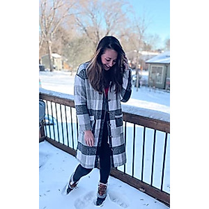 ECOWISH Women Jacket Flannel Coat - Fall Plaid Shacket Long Sleeve Button Trench Cardigan Outfits Casual Outwear Black White Medium