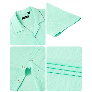 Alimens & Gentle Men's Seersucker Hawaiian Shirts Casual Short Sleeve Button Down Shirt for Men Summer Beach Shirt(Mint Green, Large)