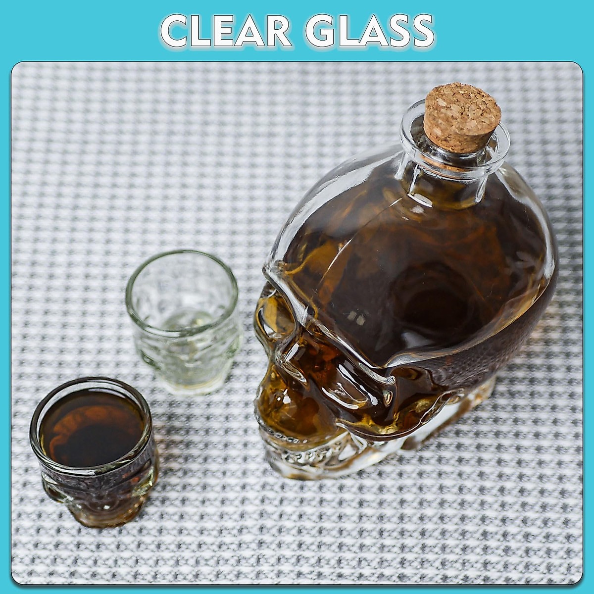 GXFCCYXT Skull Decanter Set 25oz/750ml Crystal Glass Skull Liquor Bottle with 2 Small 50ml Skull Cups Funny Halloween Decor Whiskey Decanter for Liquor Vodka Wine Bourbon or More