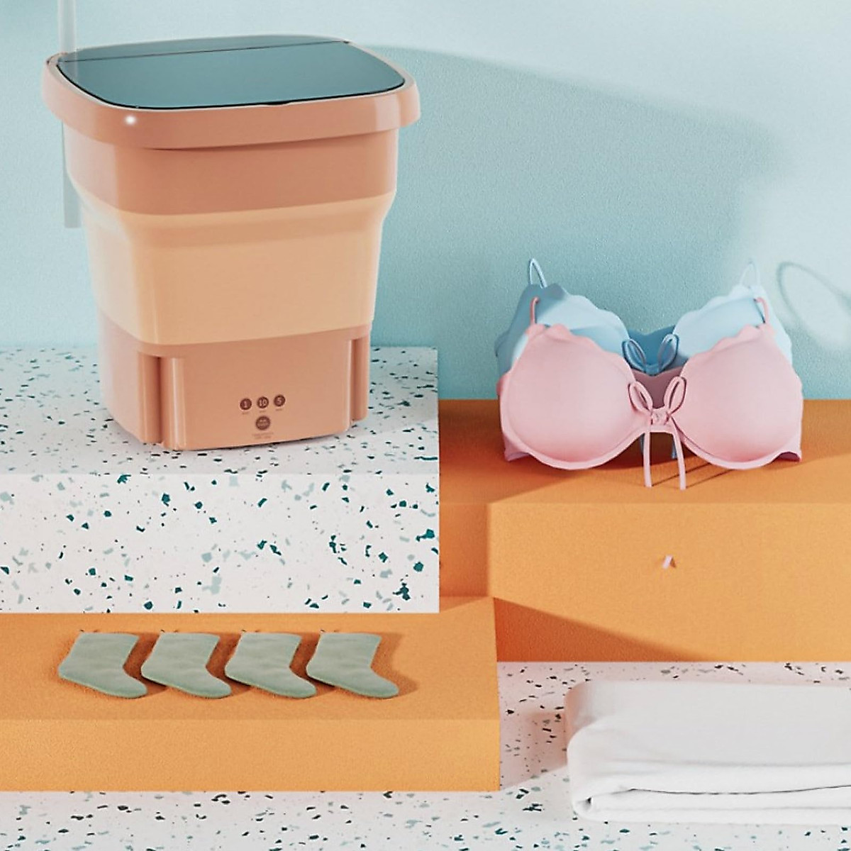 Portable Washing Machine, 15L Foldable Mini Washing Machine & Dryer Combo, Mini Washer for Socks, Baby Clothes, Towels, Underwear, Small Items, Apartment, Dorm, (US Plug 110V)