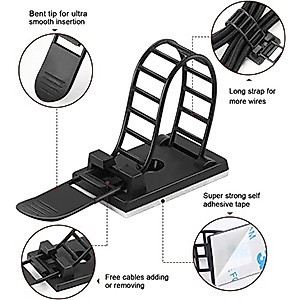 Cable Clips, 60 pcs Self Adhesive Cable Management Clips, Wire Clips with Strong Adhesive Tapes, Wire Organizer for Cable, Under Desk, Home, Office