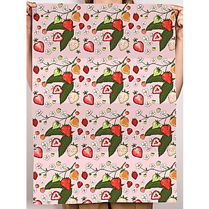 Pink Wrapping Paper - Strawberries Flowers Daisy - 6 Sheets Of Thick Gift Wrap - For Birthday Baby Shower Anniversary - Comes With Fun Stickers - By Central 23