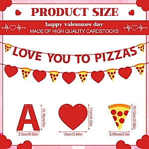 Hoolerry 2 Pcs Valentine's Day Love You to Pizzas Banner Pizza Heart Garland Pizza Party Decorations Supplies for Anniversary Wedding Baby Bridal Shower