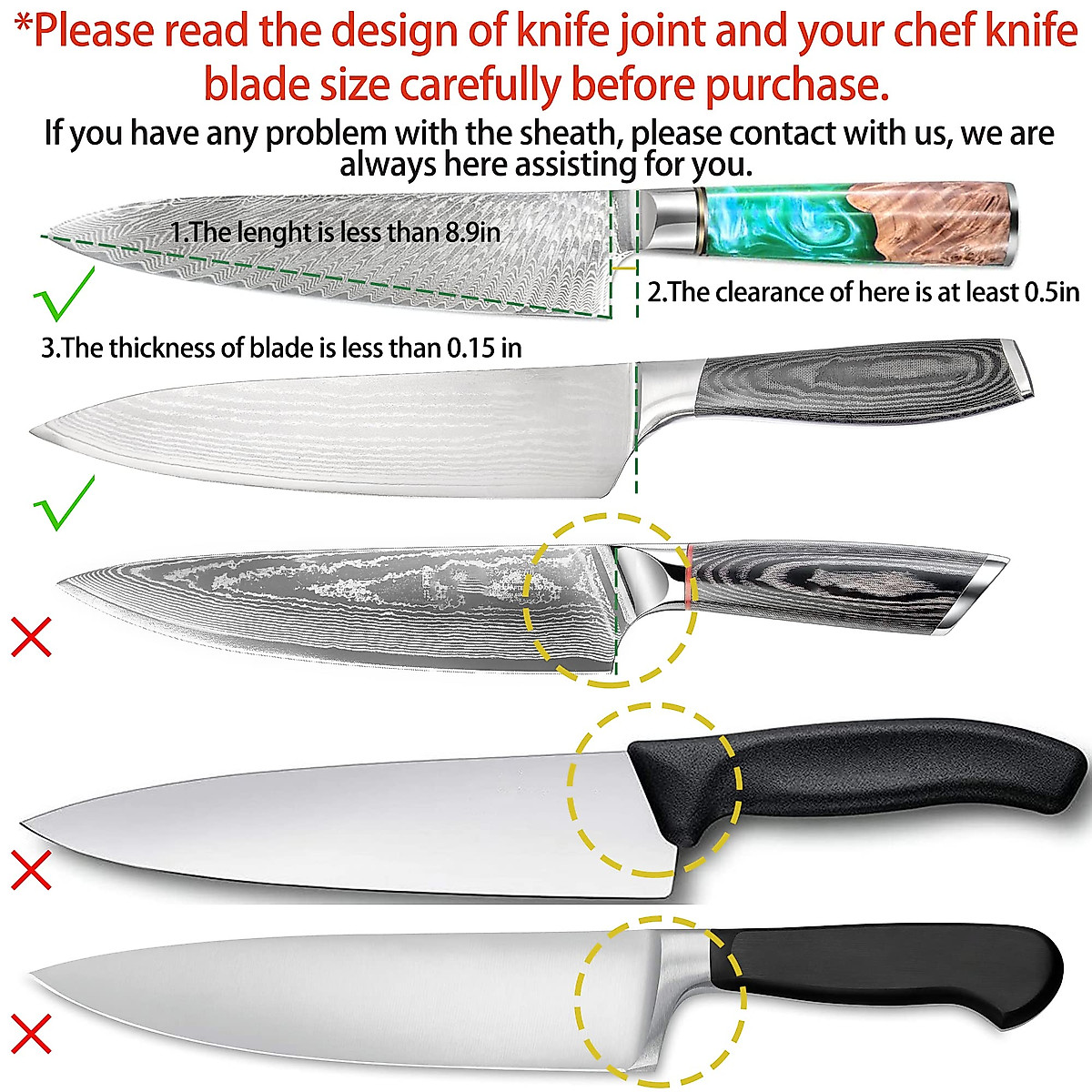 Foxwake Chef Knife Edge Guard, 8 Inch Wood Knife Sleeve, Knife Cover, Knife Sheath, Knife Blade Case with Pin, Single Knife Holder Fit for Gyuto Chef & Santoku Knife