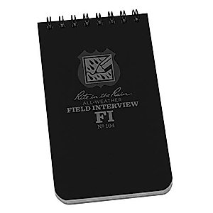 Rite in the Rain Weatherproof Field Interview Notebook, 3" x 5", Black Cover, Field Interview Form Pages (No. 104), One Size