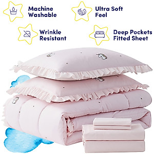 Kids Bedding Set Bed in a Bag for Boys and Girls Toddlers Printed Sheet Set and Comforter , Twin, Rainbow Unicorn