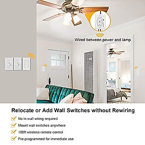 Suraielec 3 Way Wireless Light Switch, No Wiring, No WiFi, 100ft RF Range, Pre-Programmed, Expandable Wireless Wall Switch and Receiver Kit, Remote Control Light Fixture for Lamp, Ceiling Light, Fan